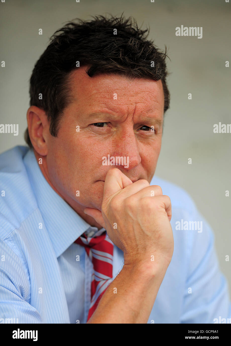 Swindon Town's manager Danny Wilson looks on nervously before kick off ...