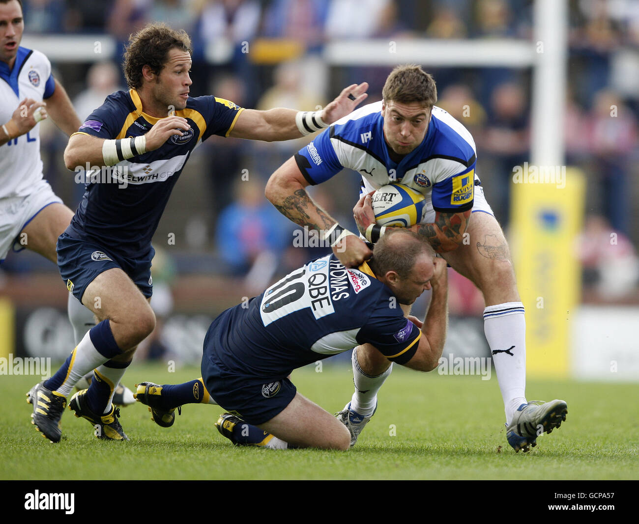 Leeds carnegies scott mathie ceiron tackle bath rugbys matt banahan hi ...