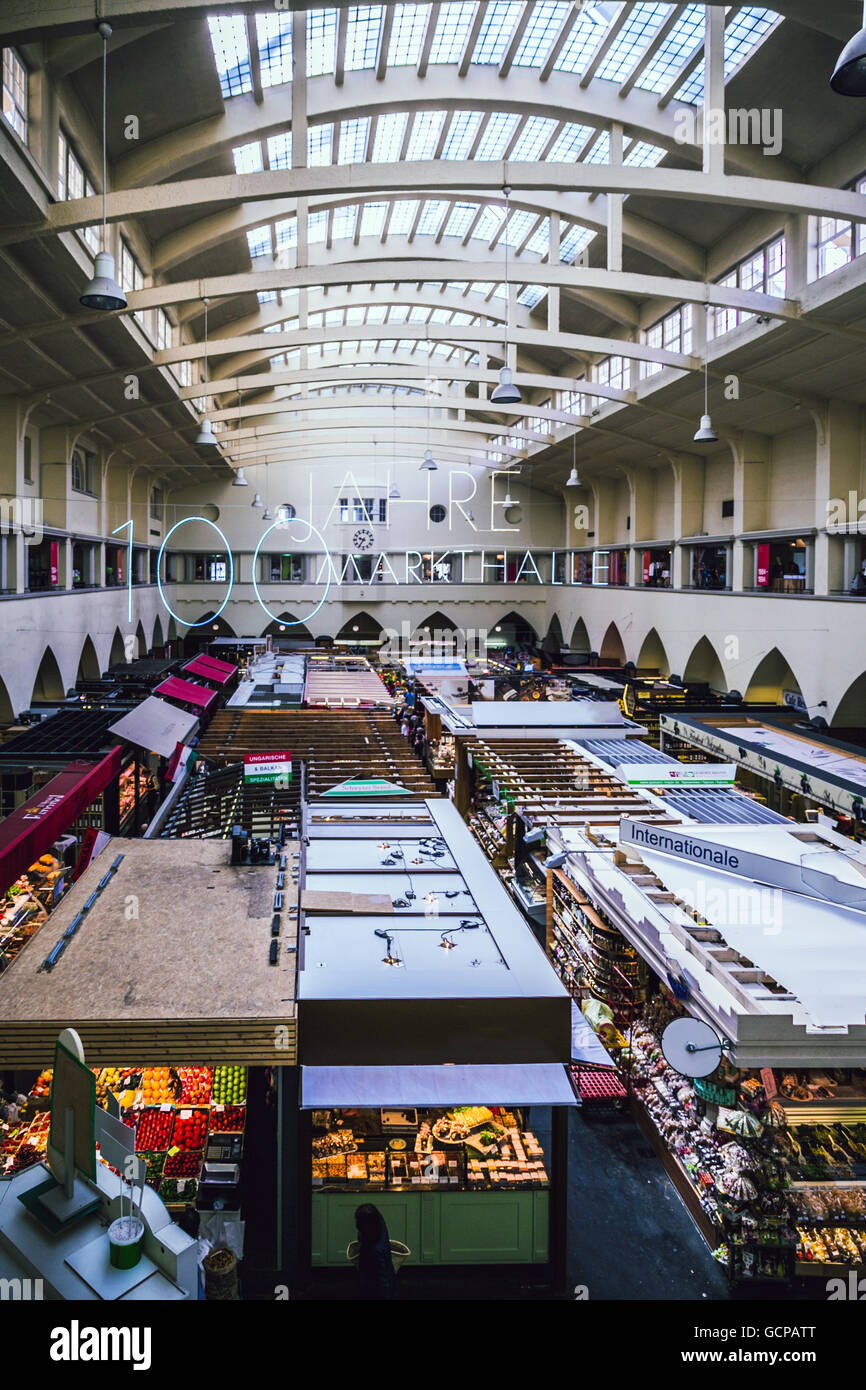 market hall with many colorful stands in Stuttgart, Germany Stock Photo ...