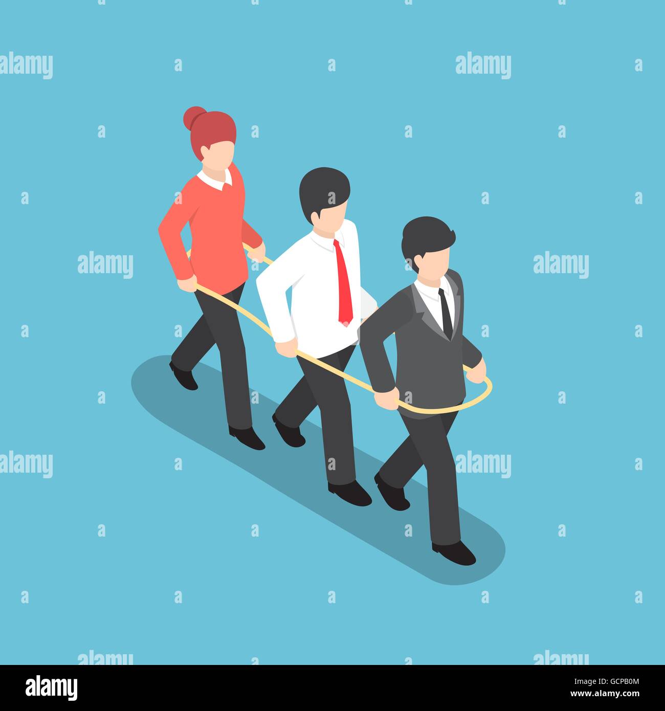 Isometric business people walking forward together inside the rope ...