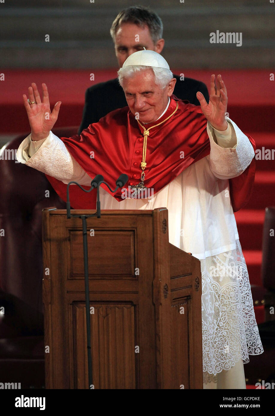 Pope Benedict XVI arrives to give a speech at Westminster Hall, London ...