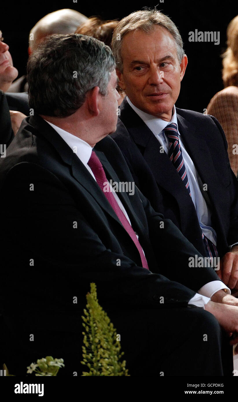 Former British Prime Ministers Tony Blair (right) and Gordon Brown await the arrival of Pope ...