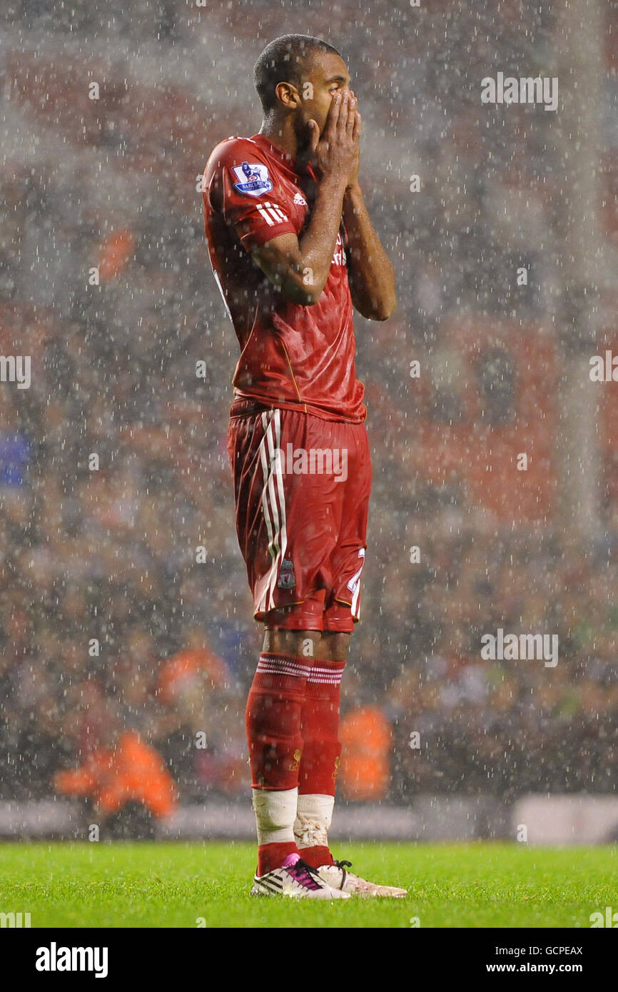 Liverpool's David Ngog stands dejected after missing his penalty Stock ...
