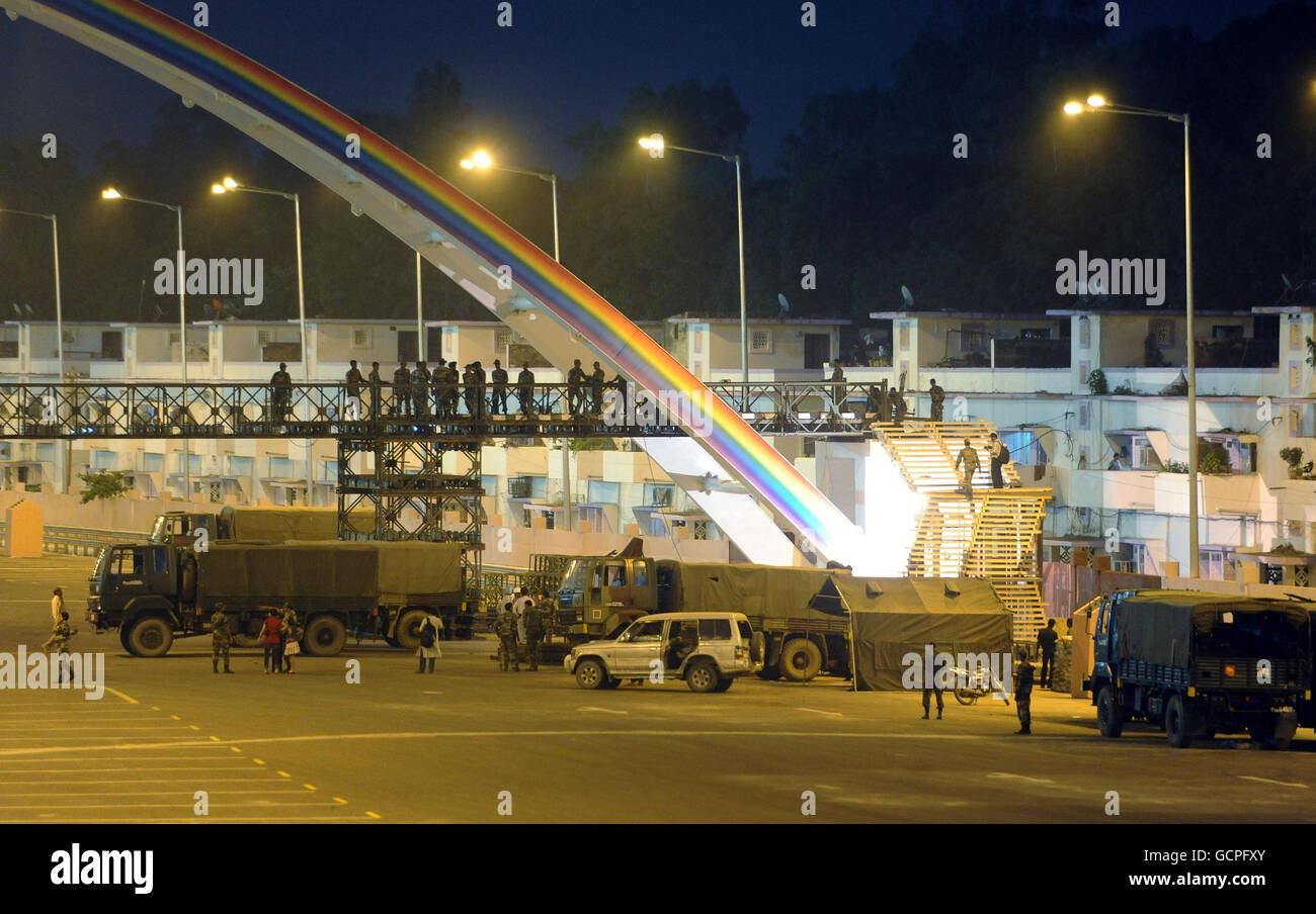 The Army continue construction work through the night on a replacement ...