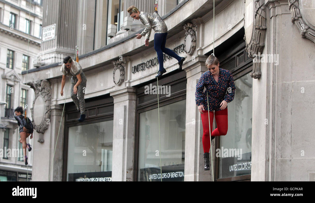Models abseil vertical fashion show on oxford street hi-res stock ...