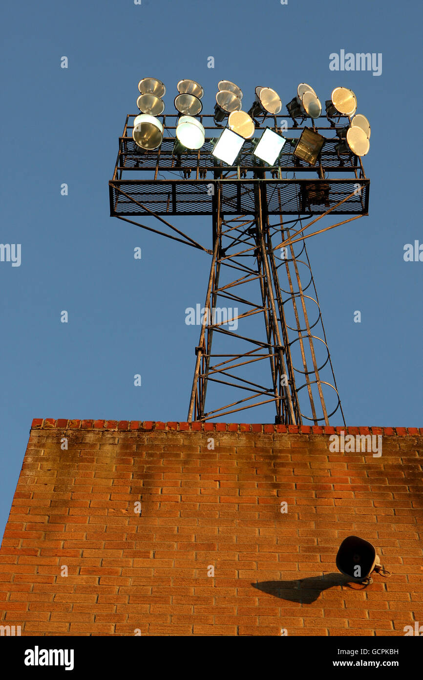 A general view of the floodlights at Roots Hall, home of Southend ...