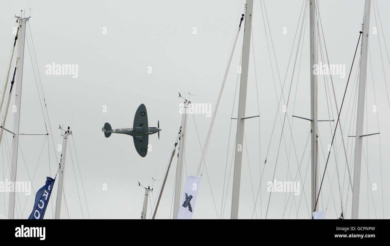 PSP Southampton Boat Show. A Spitfire flies overhead during the opening ...