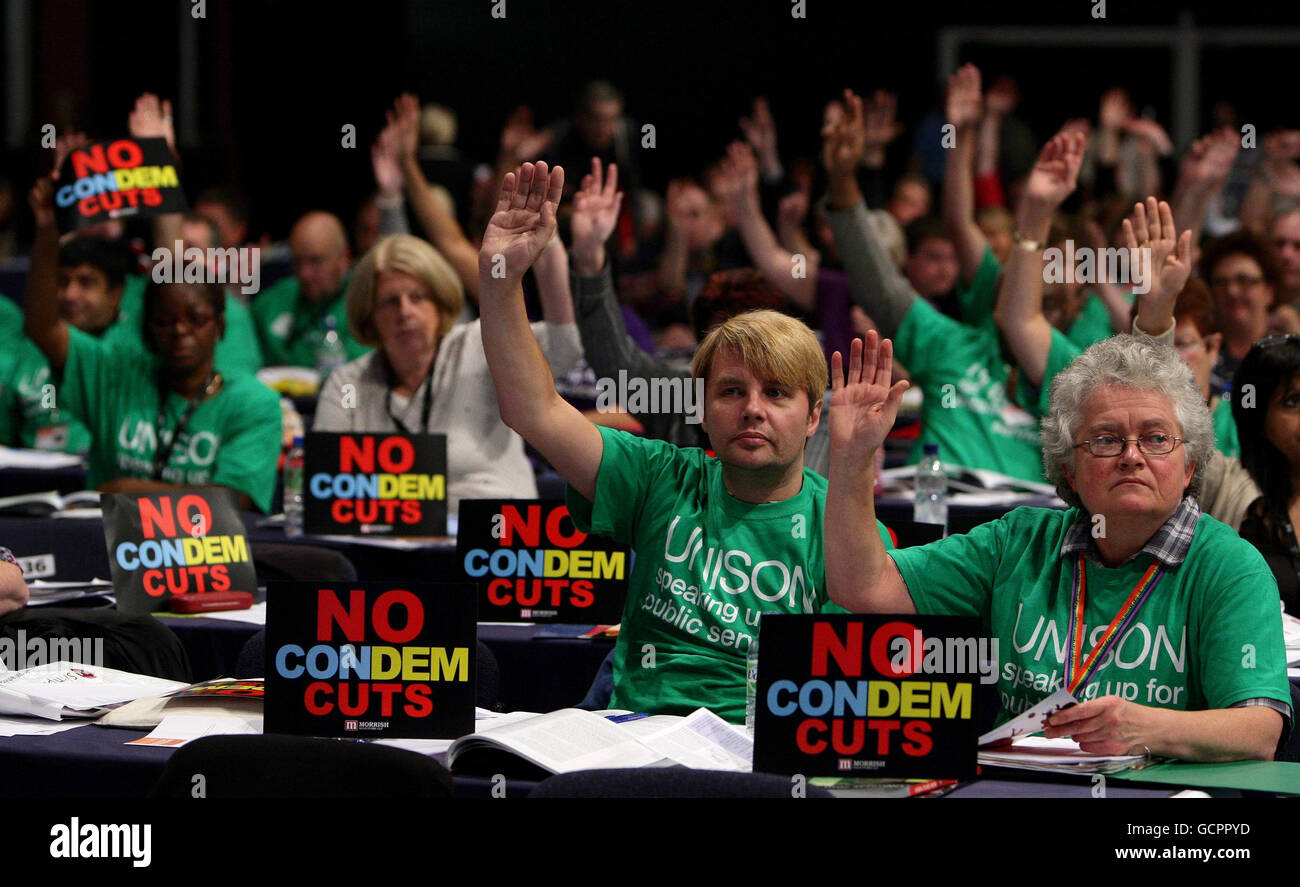 Delegates vote on a motion during the opening day of the TUC congress ...