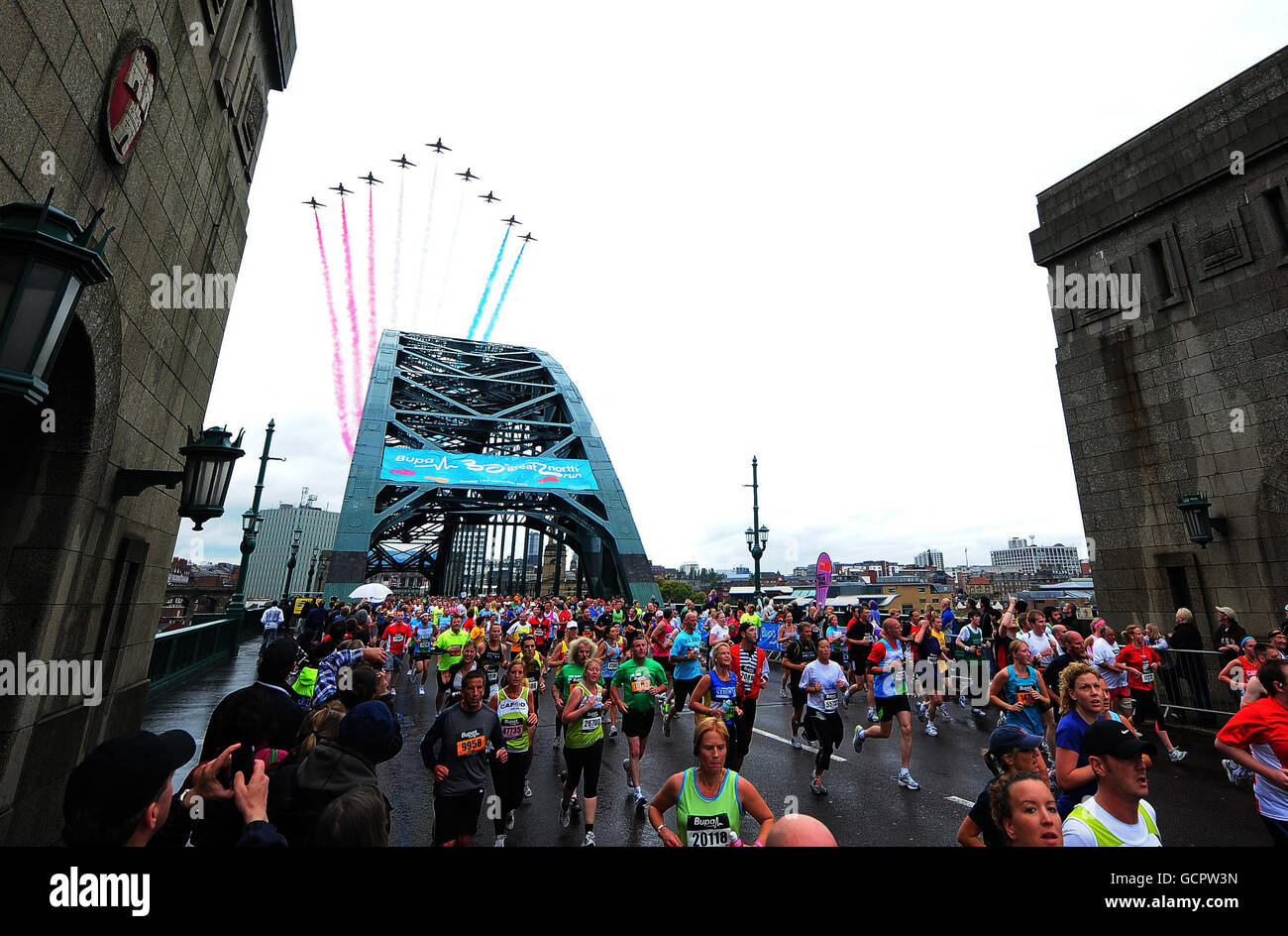 Athletics - Bupa Great North Run - Newcastle. The Red Arrows fly over ...