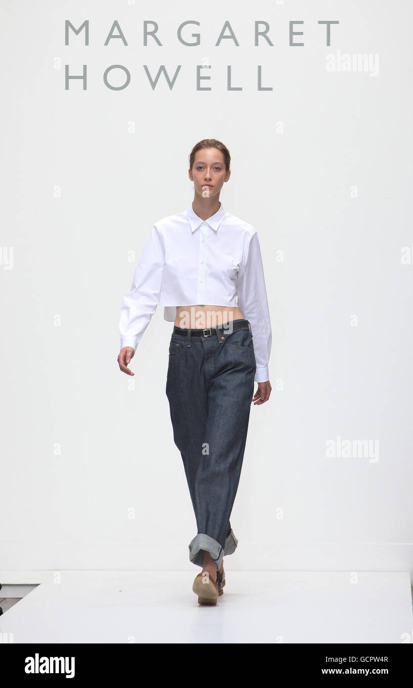 A model on the catwalk at the Margaret Howell Spring/Summer Collection ...