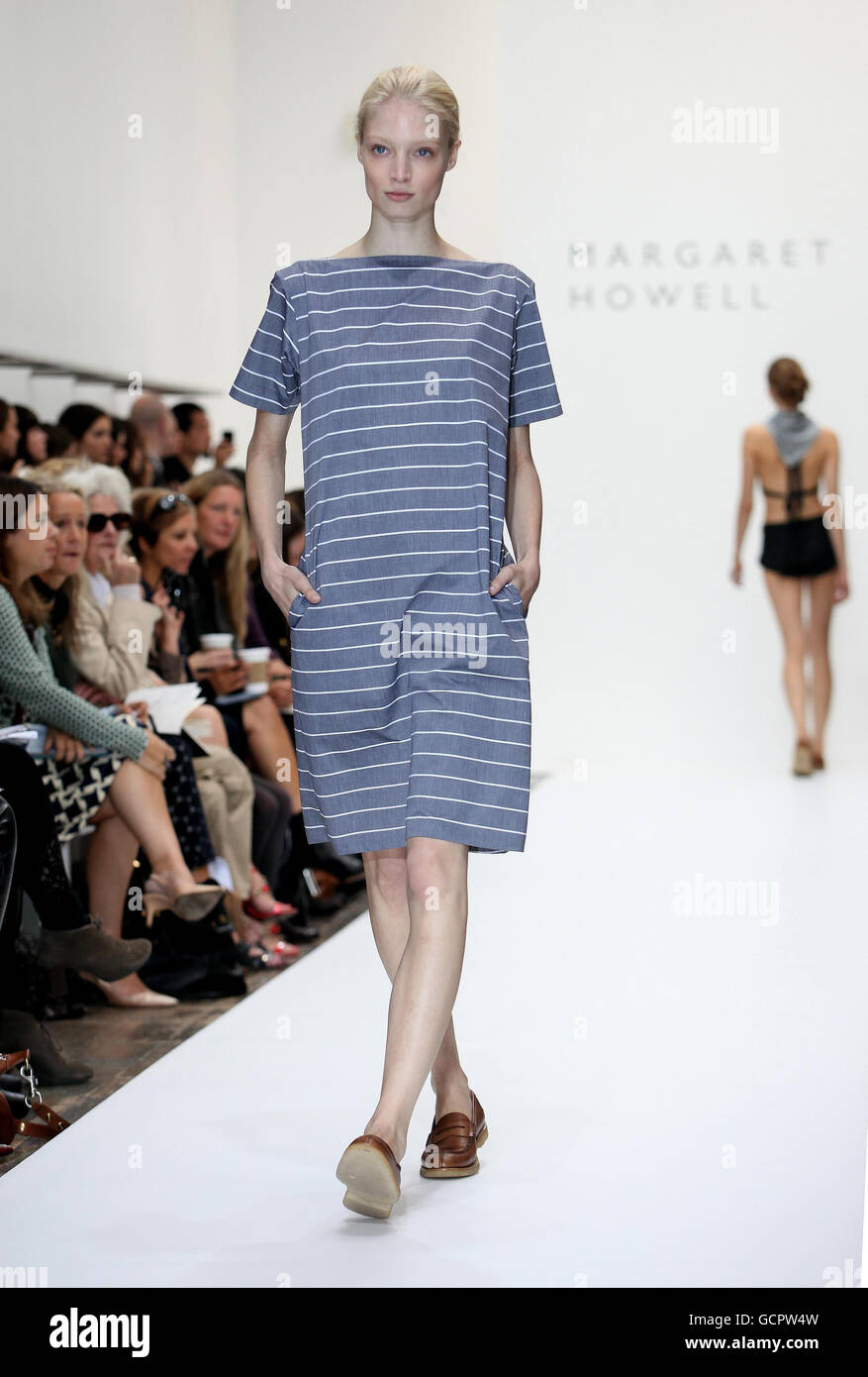 A model on the catwalk at the Margaret Howell Spring/Summer Collection ...