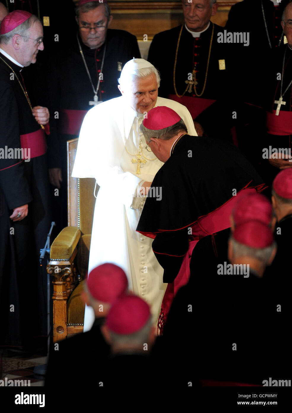 Pope Benedict XVI meets the Archbishop of Birmingham Bernard Longley at ...