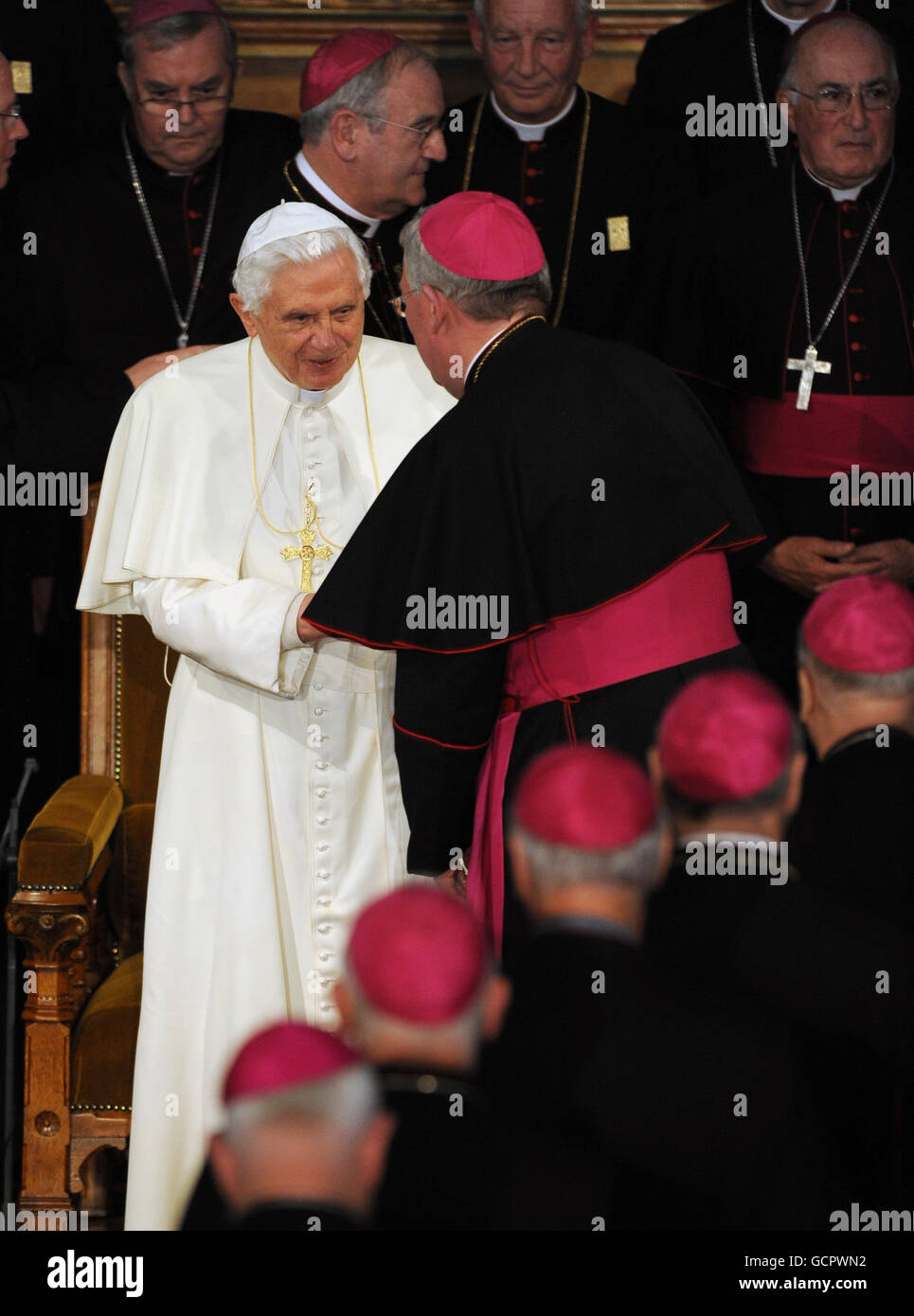 Pope Benedict XVI meets the Archbishop of Birmingham Bernard Longley at ...