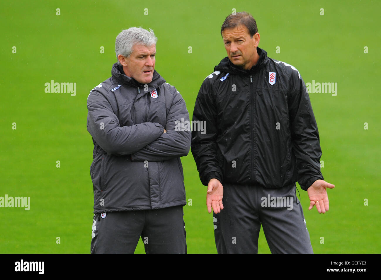 Fulham manager Mark Hughes and first team coach Eddie Niedzwiecki ...