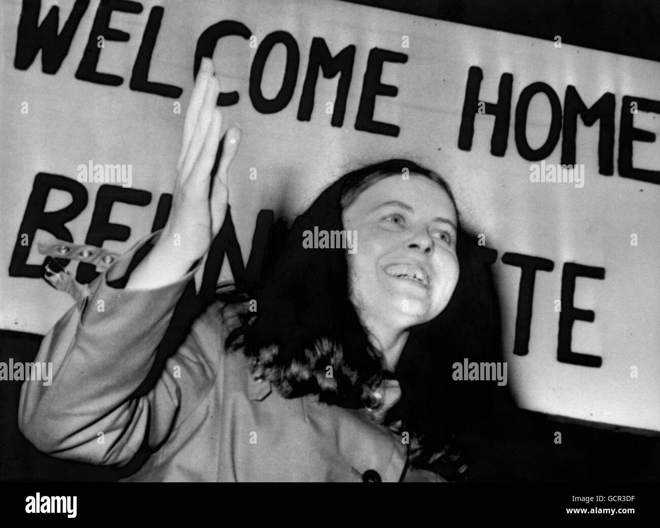 Against a giant "welcome home " banner, Bernadette Devlin, Independent ...