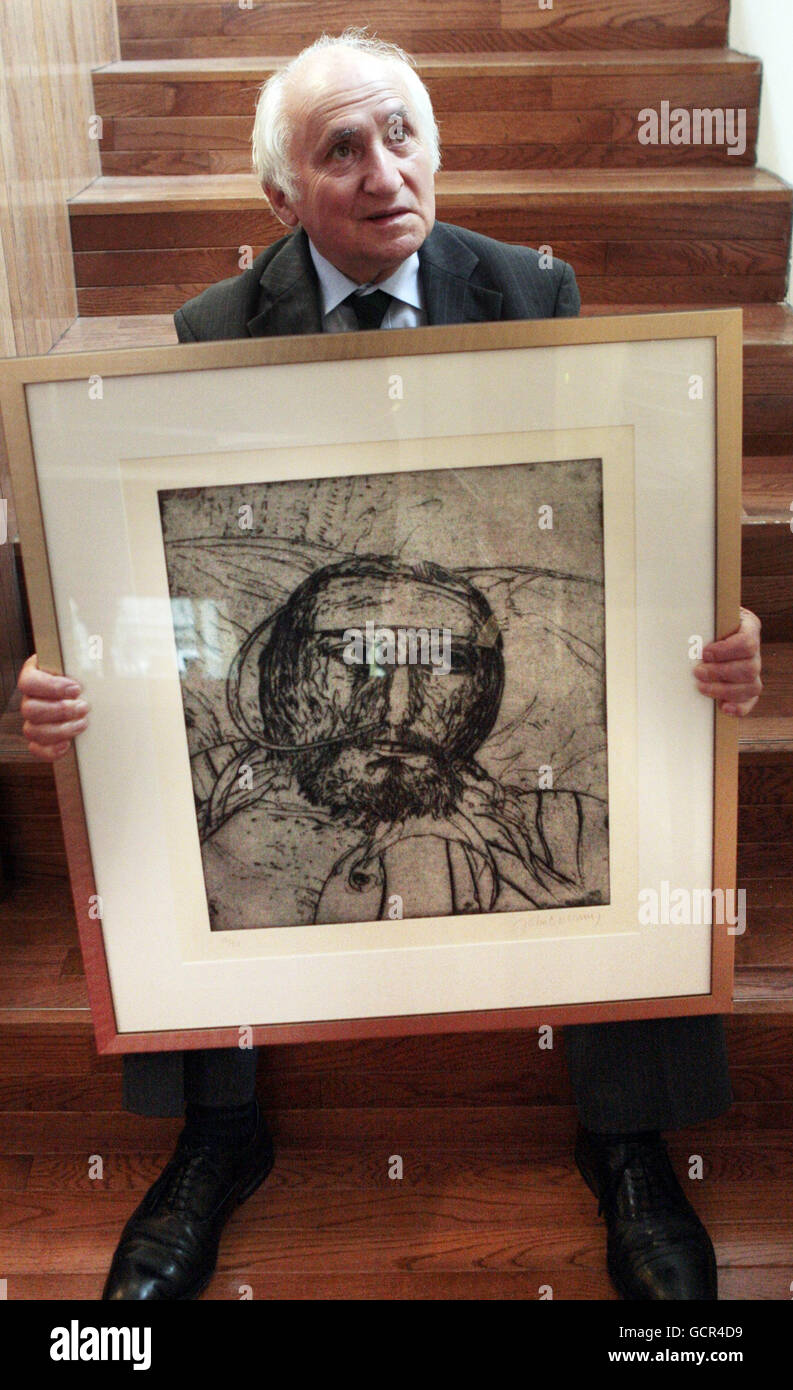 Richard Demarco holds up a self portrait of John Bellany valued at ...