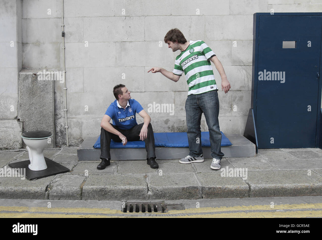 Actors Scott Kyle (left) and Colin Little take part in a photocall to ...