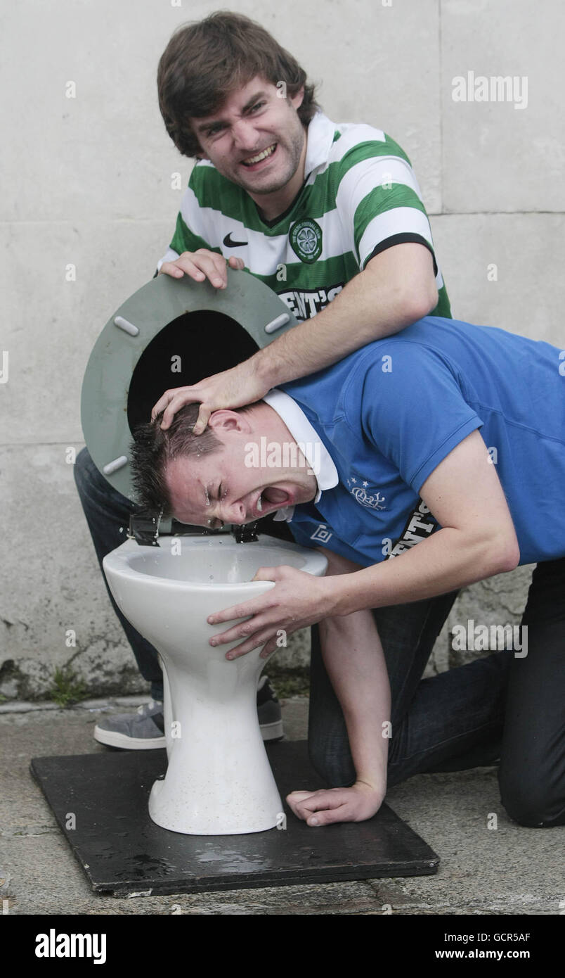 Actors Scott Kyle (lower) and Colin Little take part in a photocall to ...