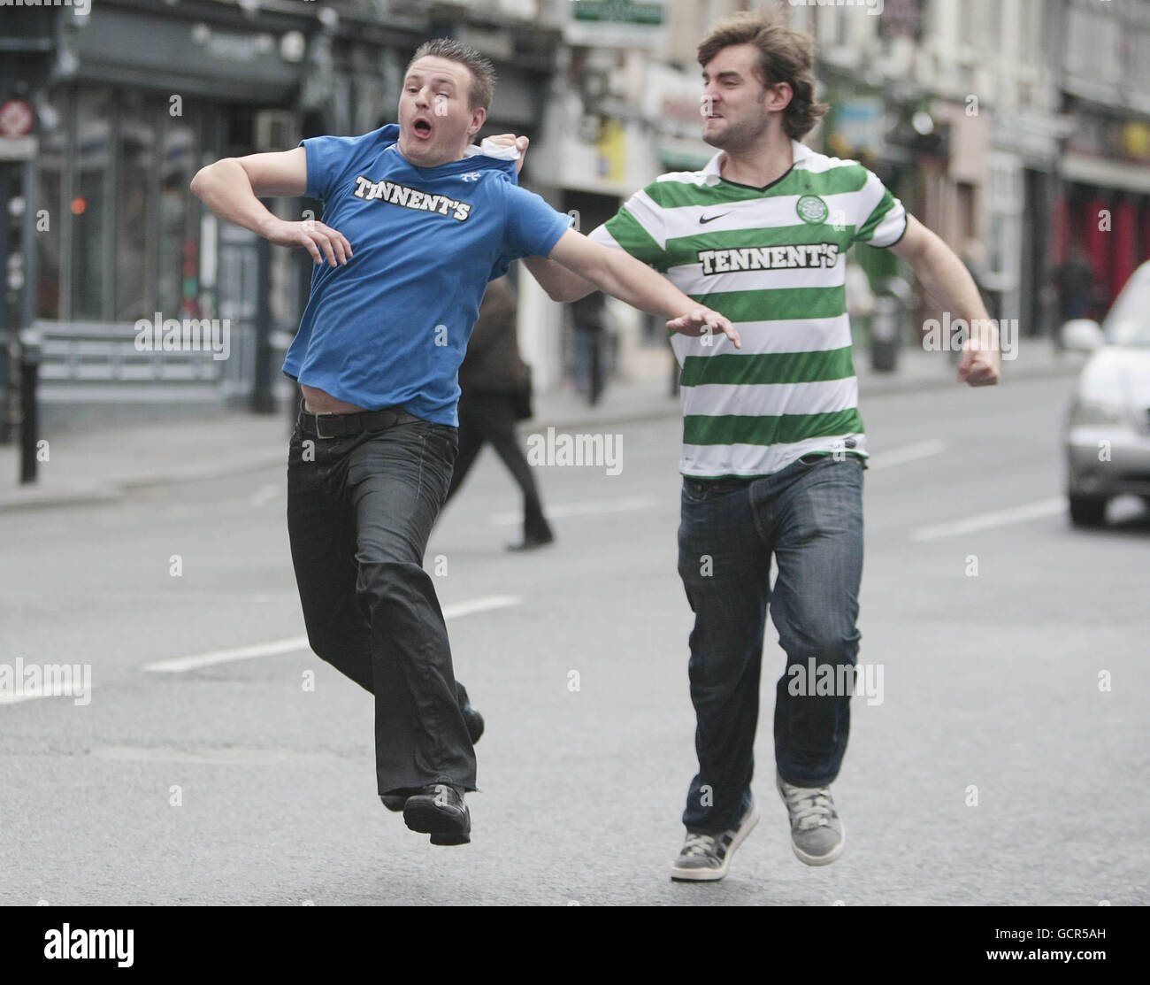 Actors Scott Kyle (left) and Colin Little take part in a photocall to ...