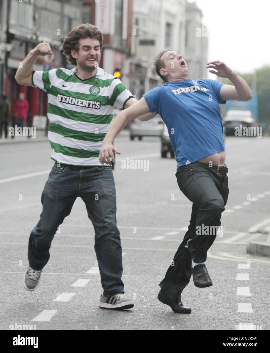 Actors Scott Kyle (right) and Colin Little take part in a photocall to ...