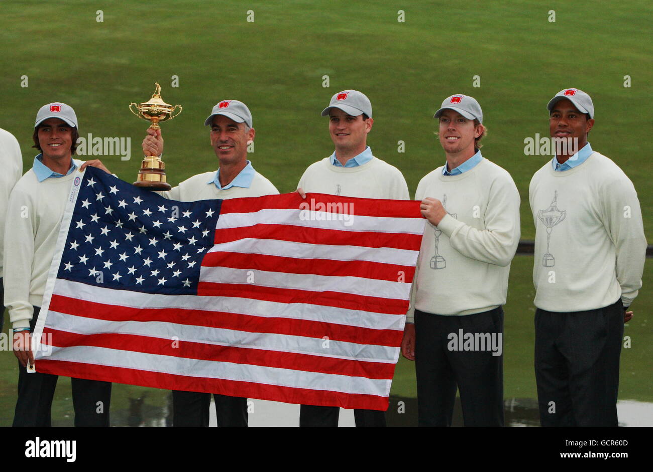 USA captain Corey Pavin holds the Ryder Cup trophy during the team ...