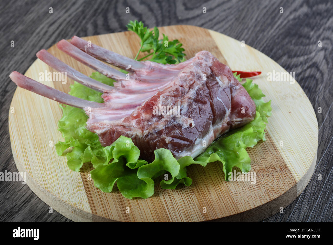 Lamb Frenched Rack 4 rib bone Stock Photo - Alamy