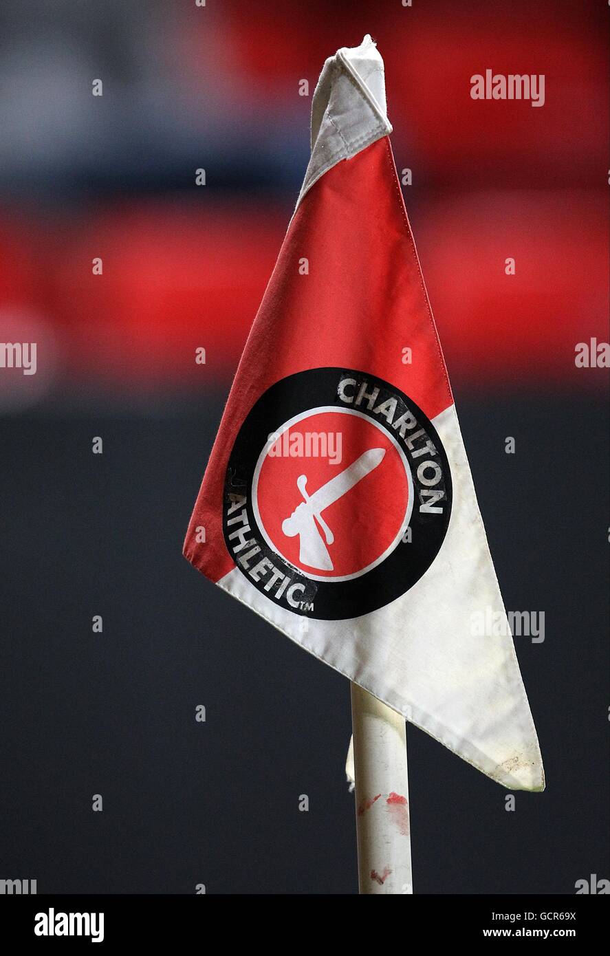 Charlton athletic branded corner flag at the valley hi-res stock ...