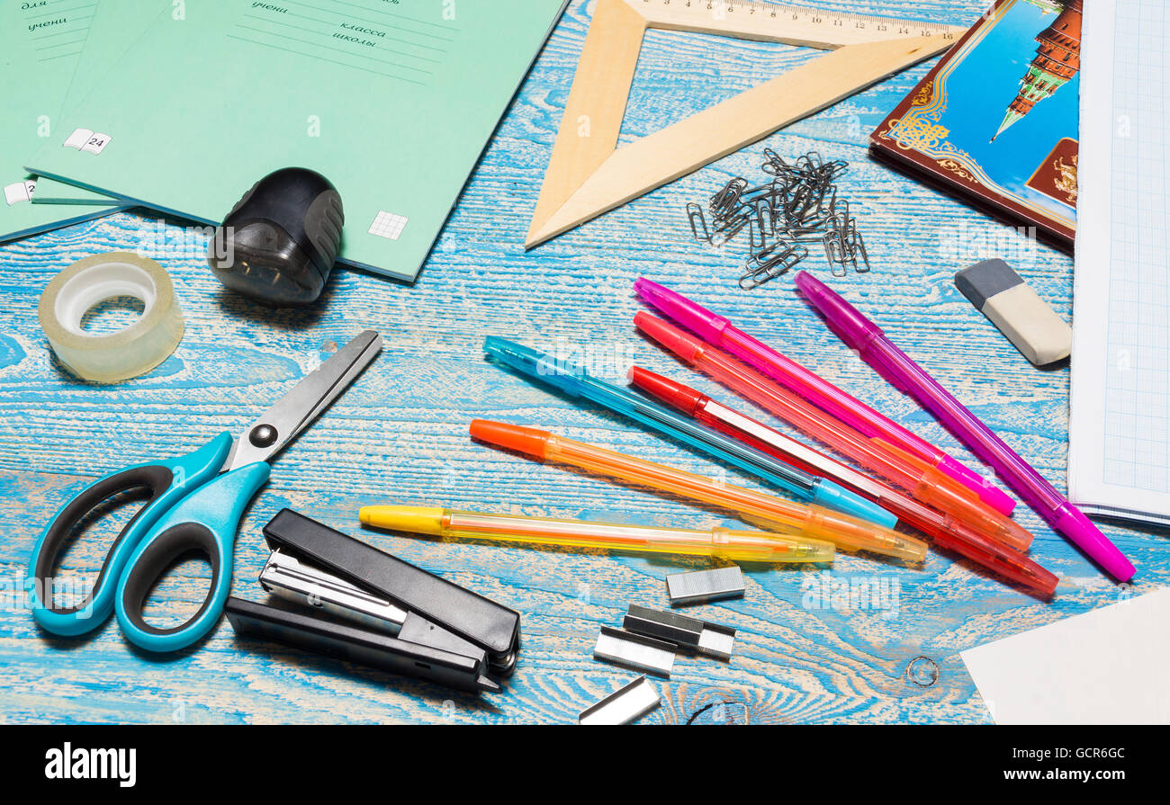 The photo shows the school subjects for a lesson Stock Photo - Alamy