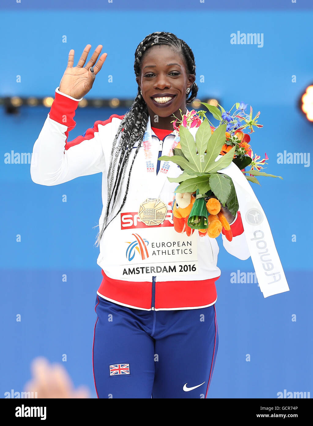 Great Britain's Anyika Onuora with her bronze medal on the podium after ...