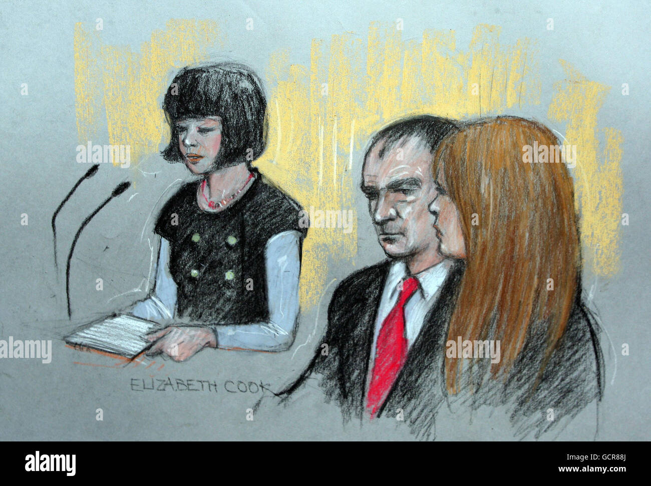 Court artist Elizabeth Cook impression of Barbara Jane Scott giving ...