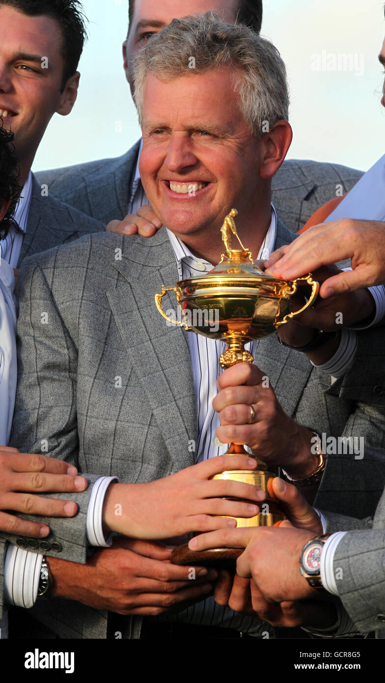 The European Captain Colin Montgomerie poses for photographers on the ...