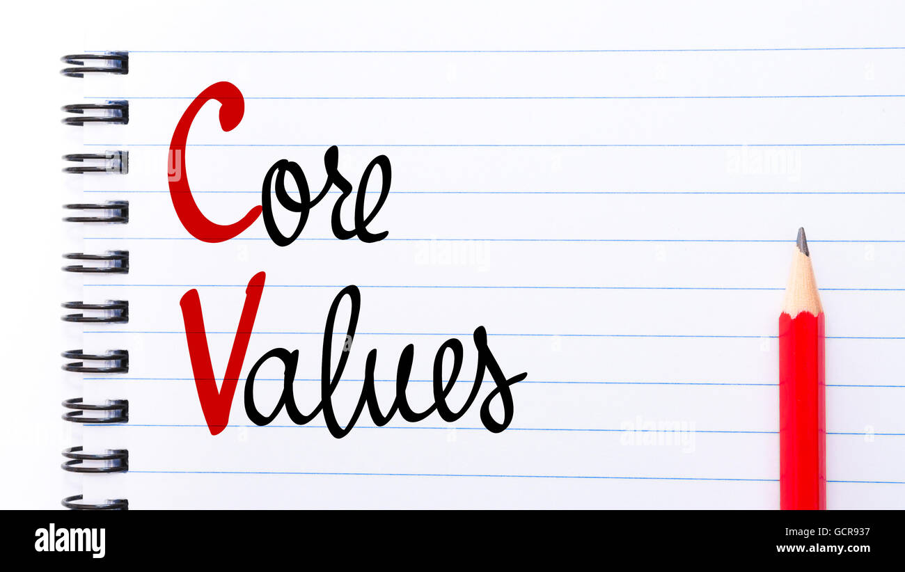 CV Core Values written on notebook page with red pencil on the right ...