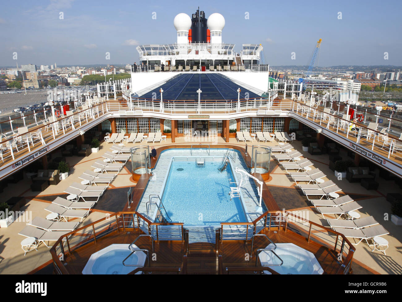 The pool area aboard Cunard's newest ship the Queen Elizabeth after she ...