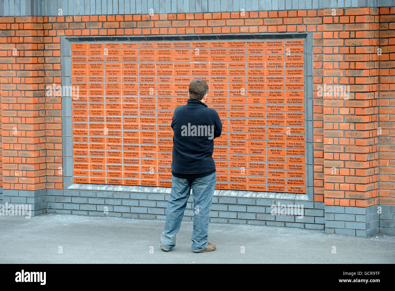Wall of bricks purchased by fans outside the b2net stadium hi-res stock ...