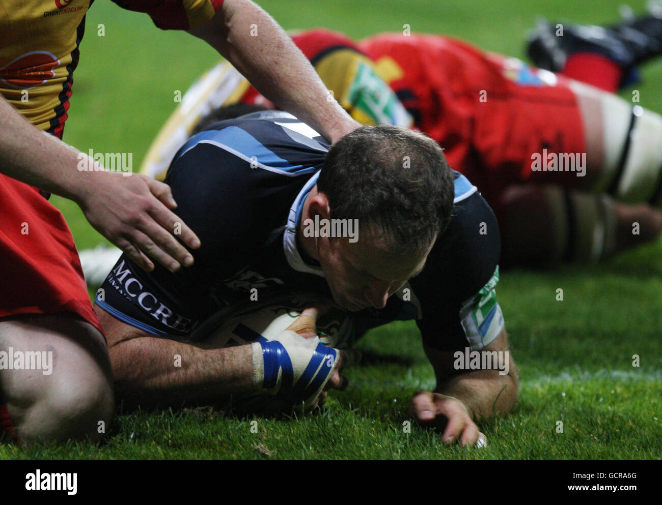 Glasgow Warriors' Graeme Morrison goes over to score a try during the ...