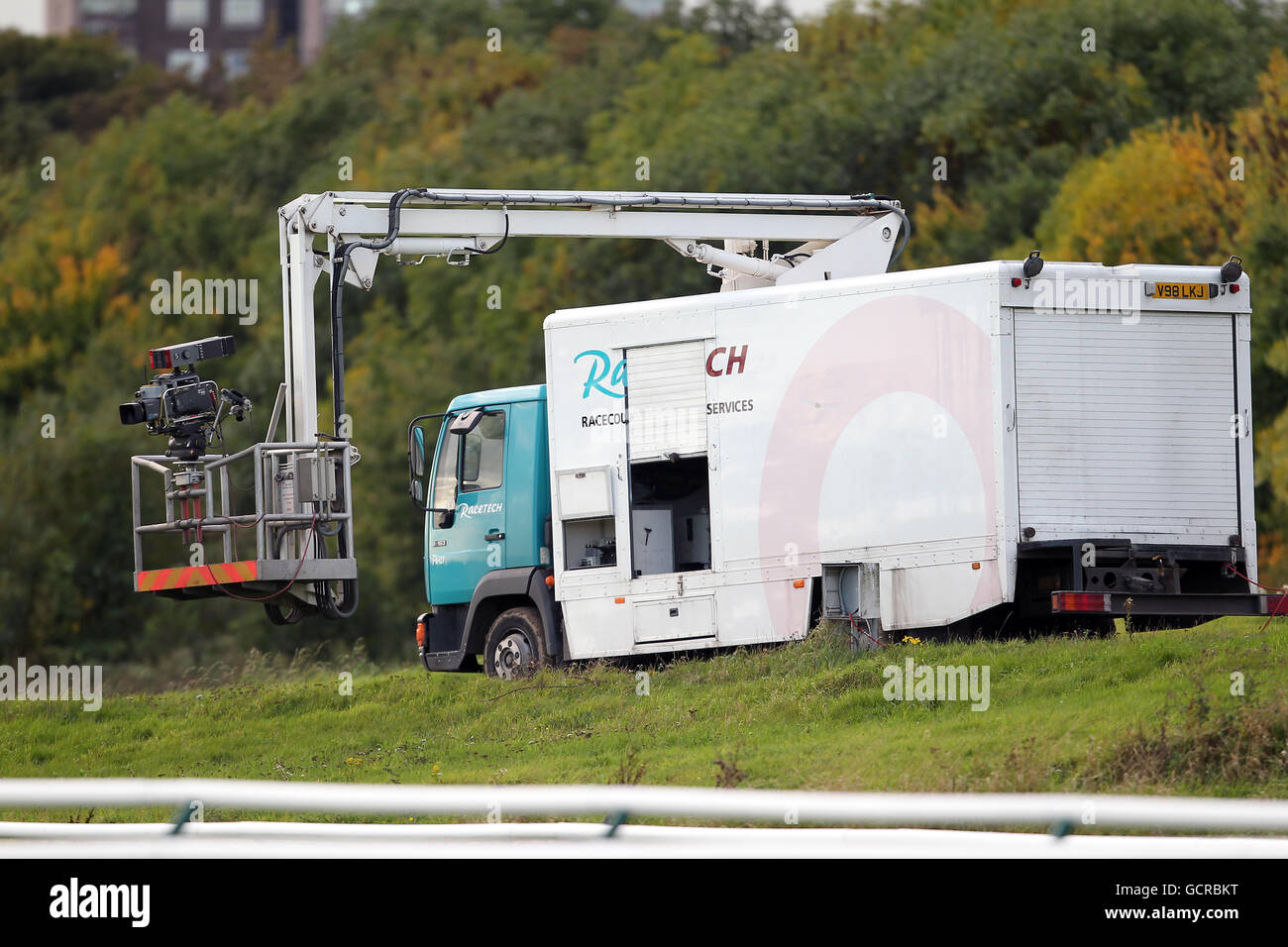 Horse Racing - Nottingham Racecourse. A RaceTech Truck covers the ...