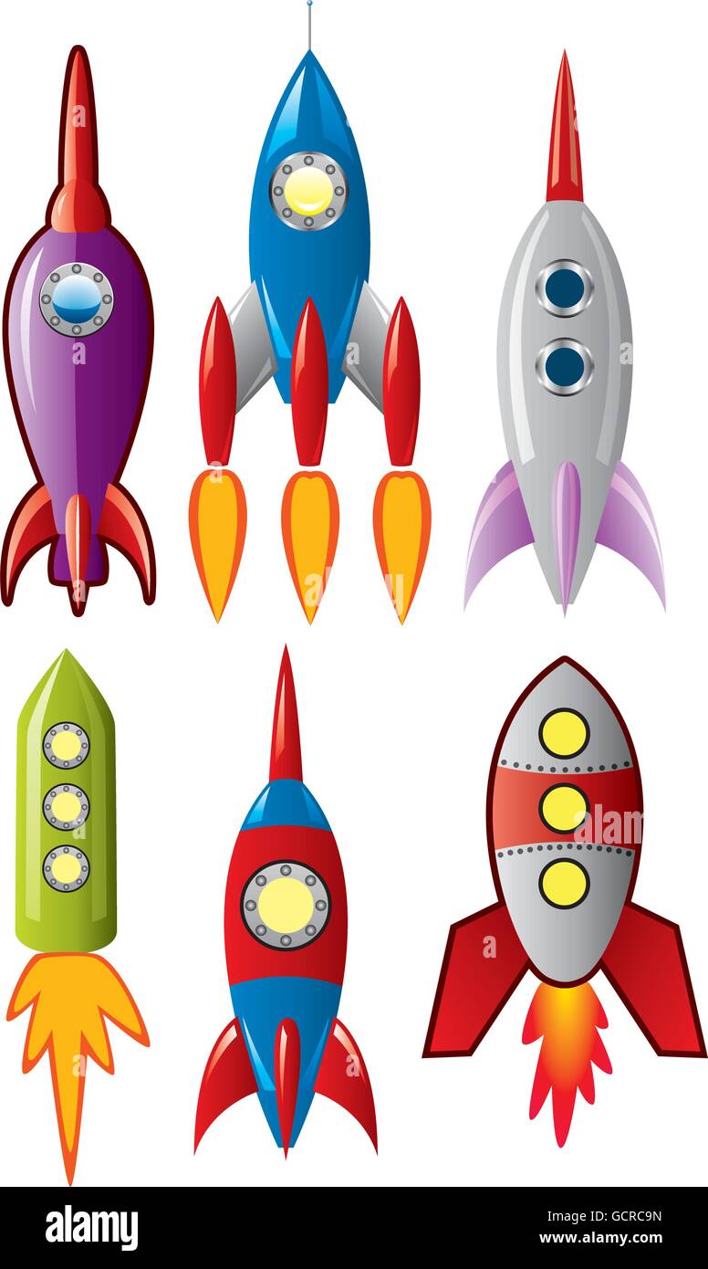 vector set of stylized space retro rocket ships Stock Vector Image ...