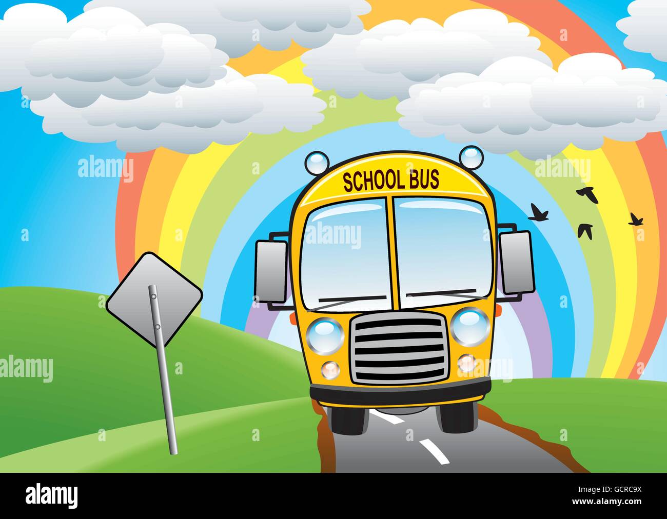 vector yellow school bus on the road Stock Vector Image & Art - Alamy