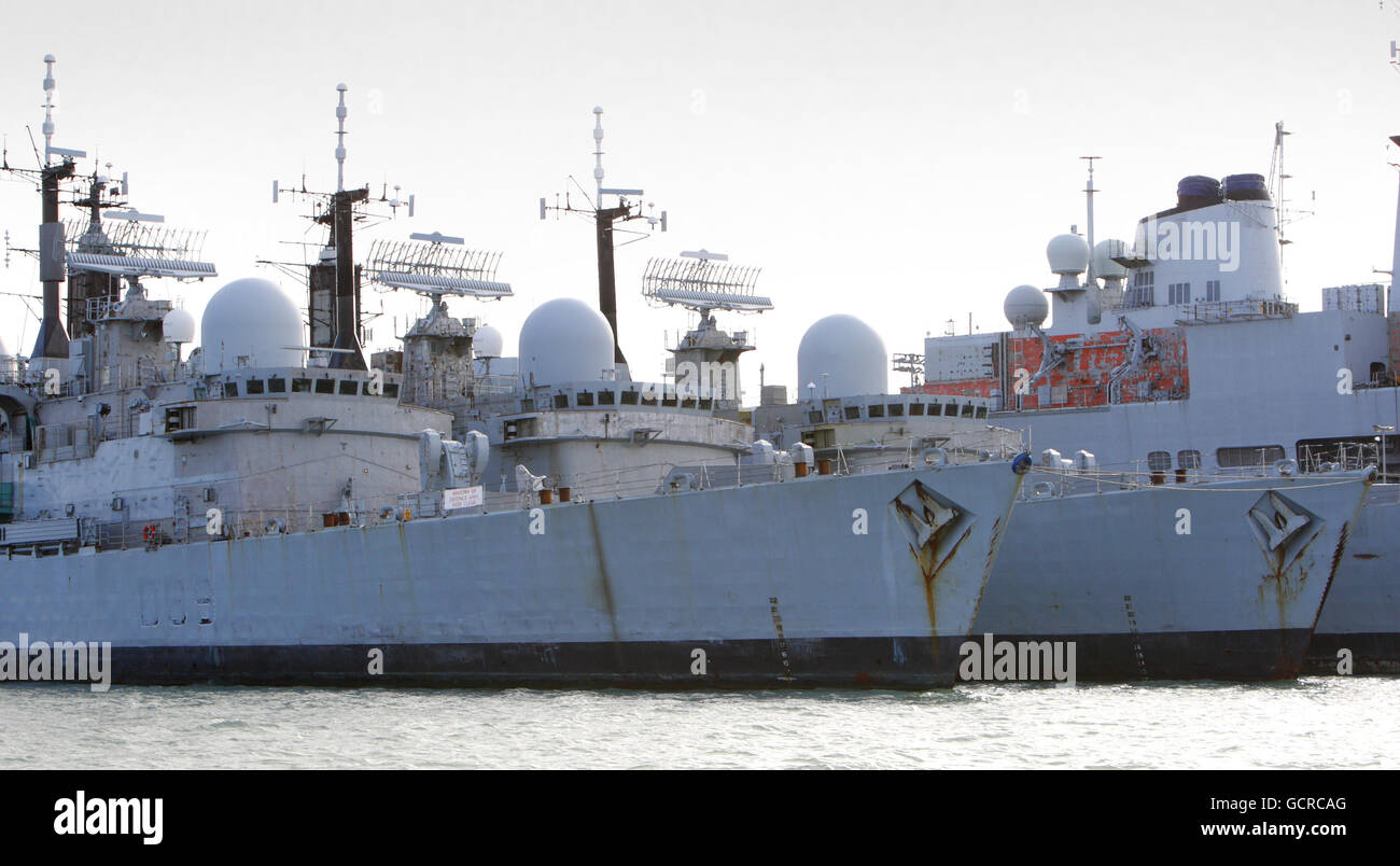 The Royal Navy destroyers HMS Exeter, HMS Southampton and HMS ...