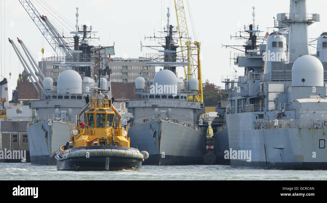 The Royal Navy destroyers HMS Exeter, HMS Southampton and HMS ...