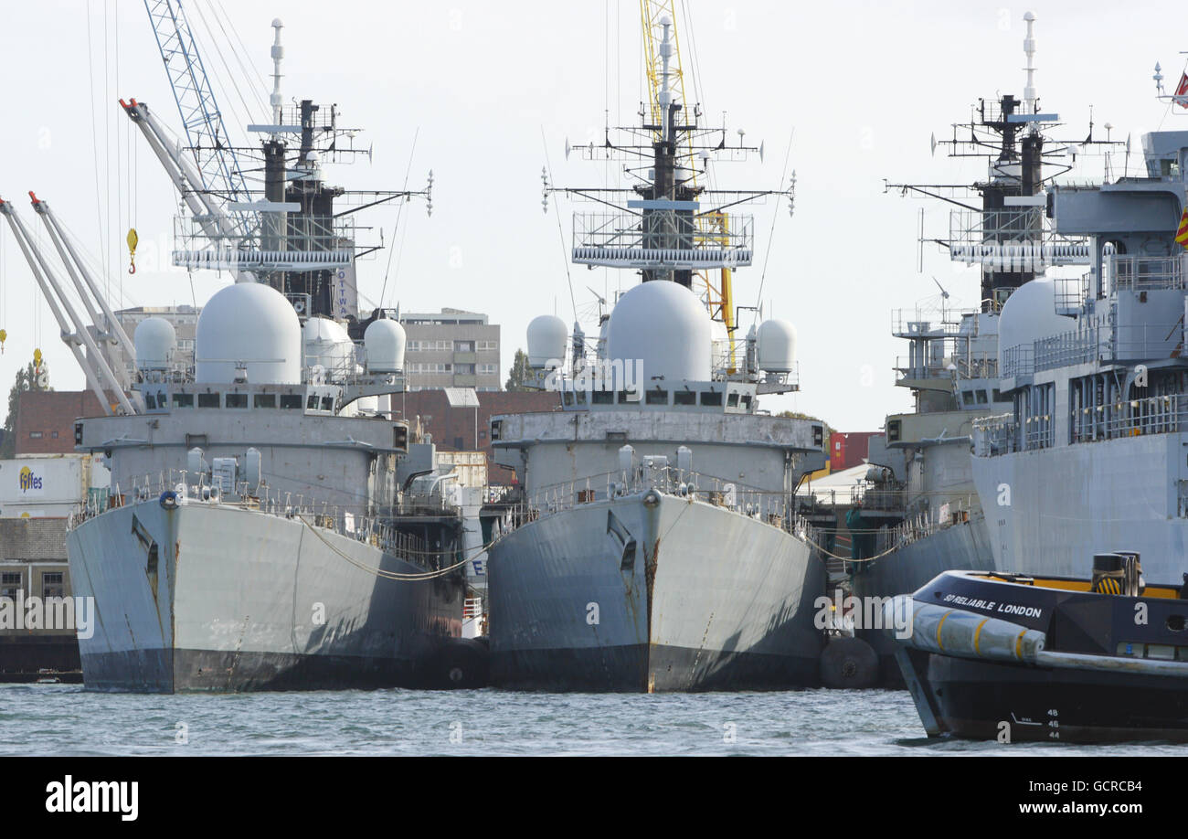 The Royal Navy destroyers HMS Exeter, HMS Southampton and HMS ...
