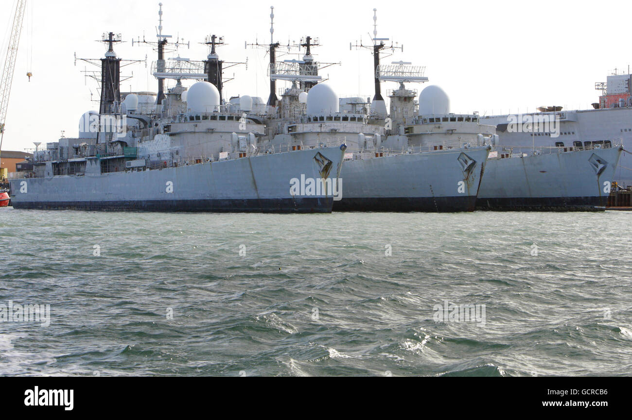 The Royal Navy destroyers HMS Exeter, HMS Southampton and HMS ...