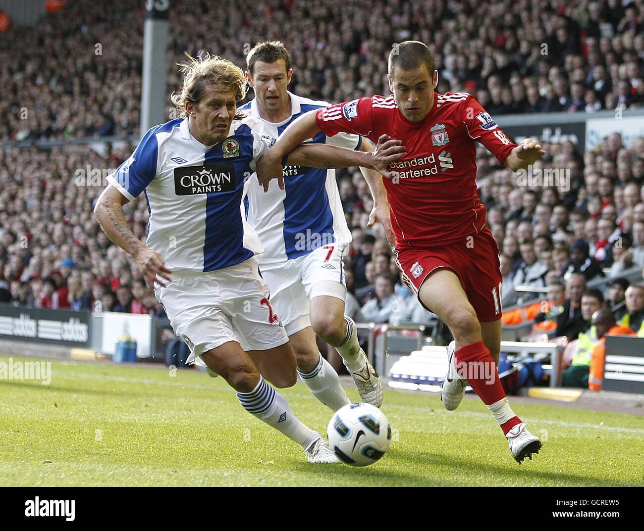 Blackburn Rovers' Michel Salgado (left) and Liverpool's Joe Cole (right ...