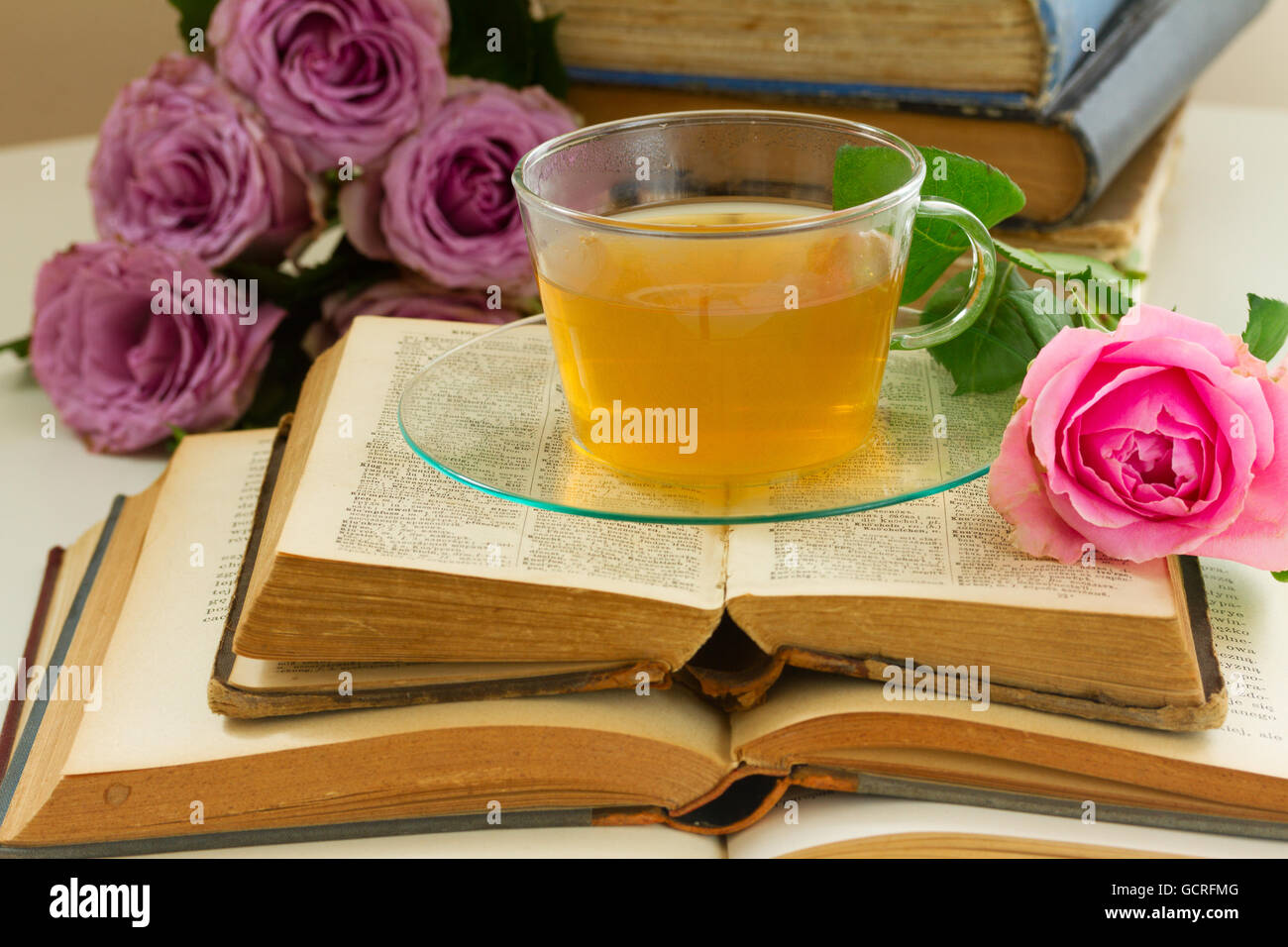 Cup of tea with books Stock Photo - Alamy