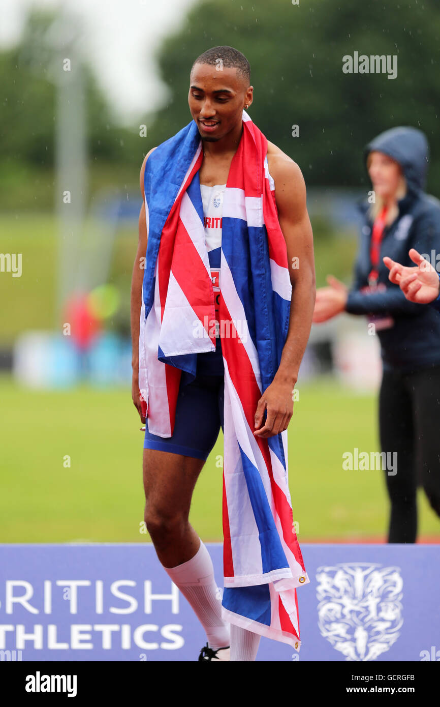Matthew HUDSON-SMITH draped in the Union Jack Flag after winning the ...