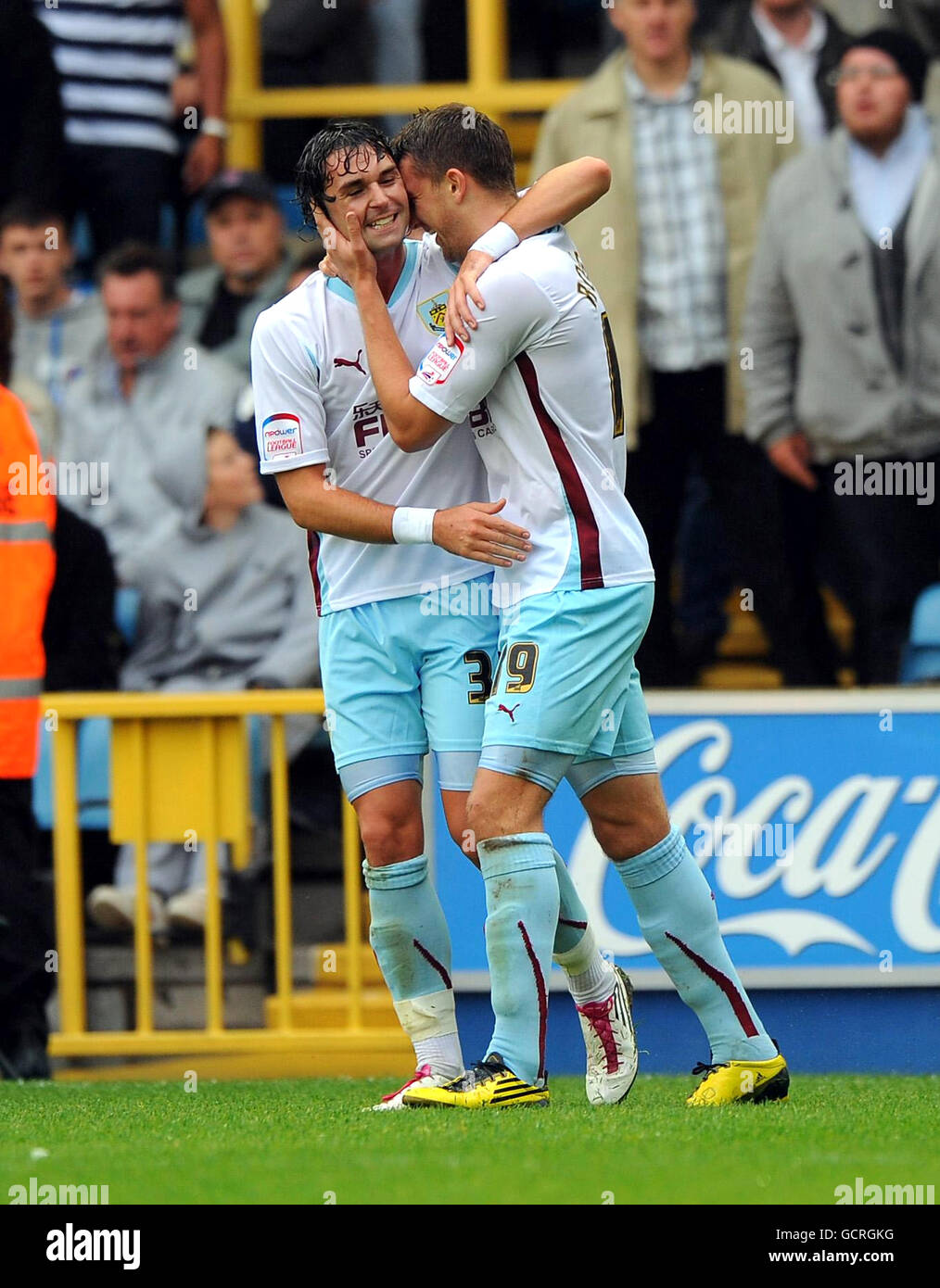 Burnley's Jay Rodriguez (right) celebrates his goal with Chris Eagles ...
