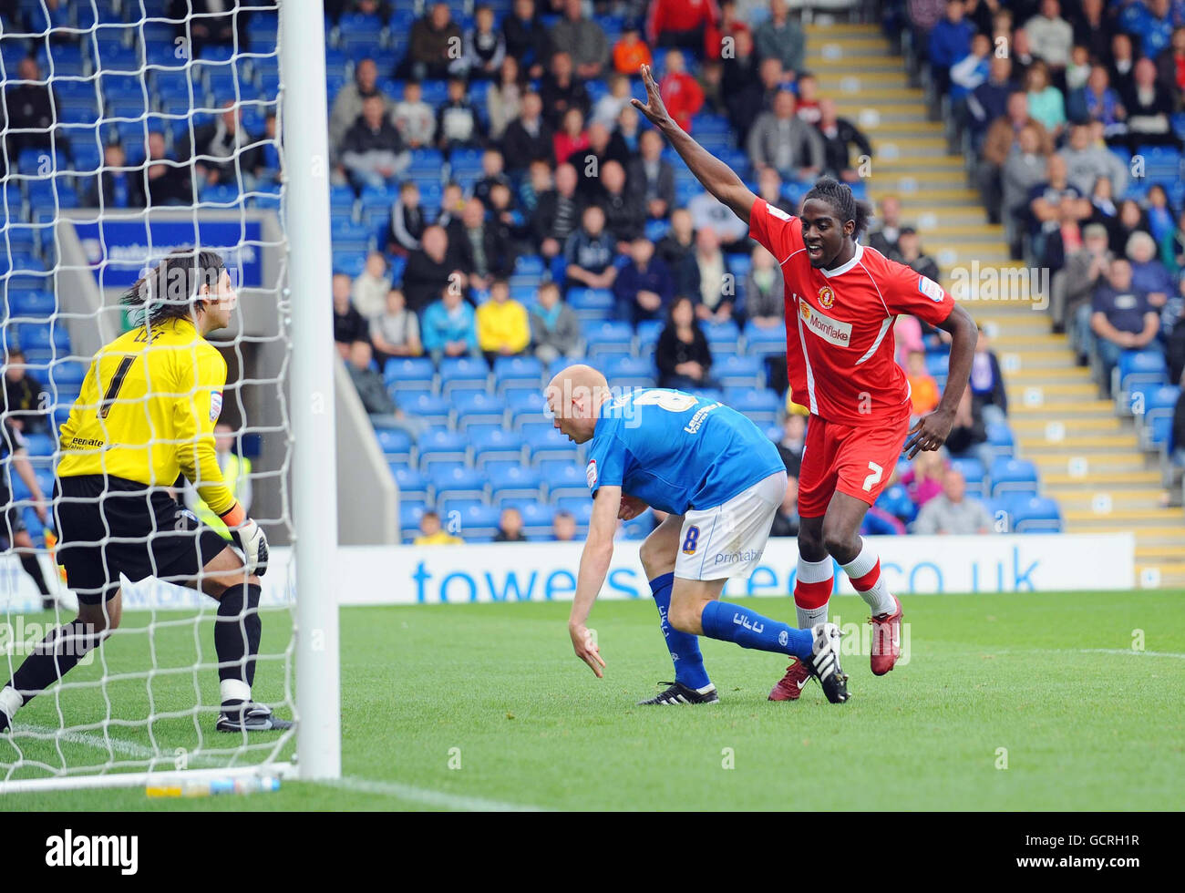 Chesterfield's Craig Clay (right) celebrates after he scores his sides ...