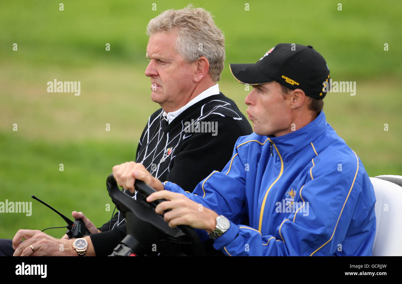 Europe's Captain Colin Montgomerie (l) and Rhys Davis during Day Two at ...