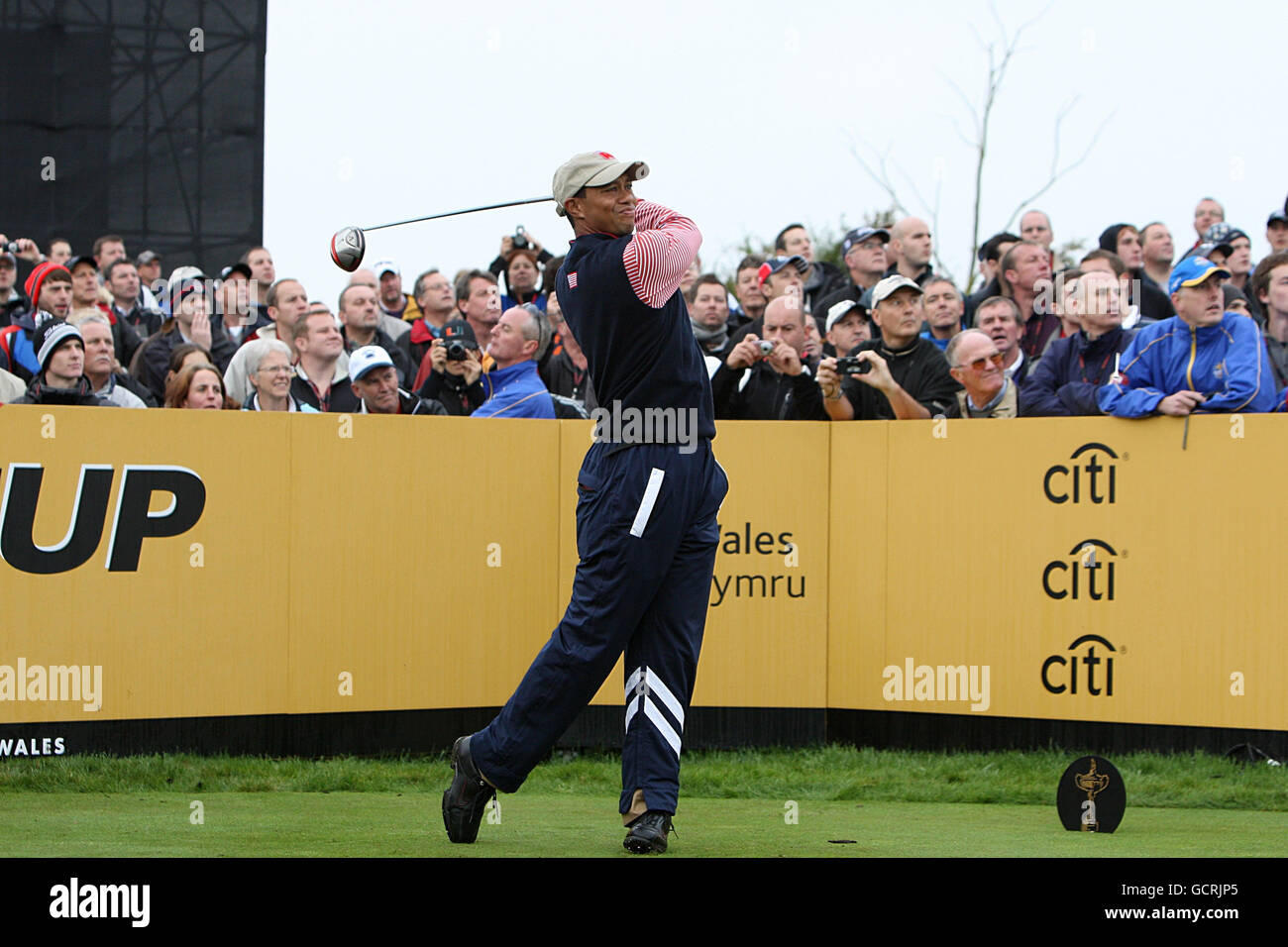 USA's Tiger Woods tees of watched by a crowd of golf fans during ...