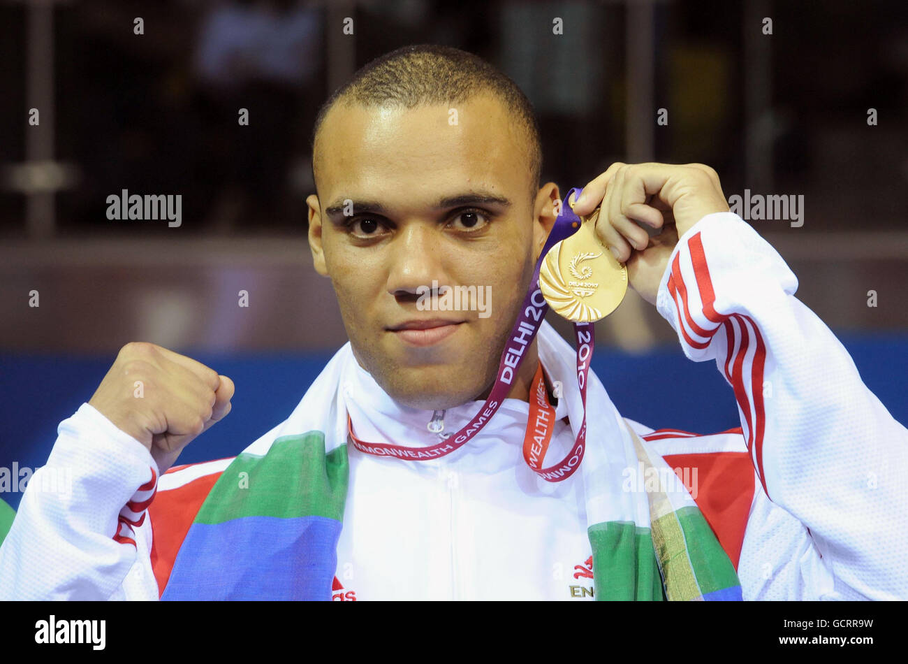 England's Simon Vallily celebrates winning the gold medal during the ...